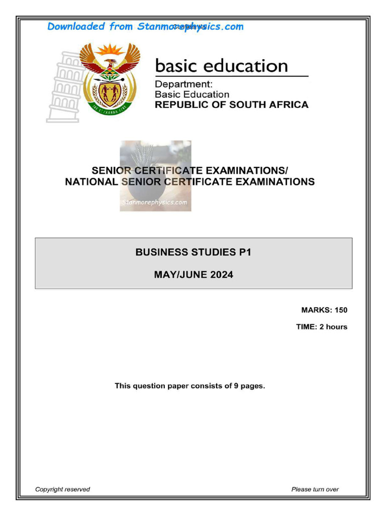 NSC Business Studies Grade 12 May June 2024 P1 Only | PDF