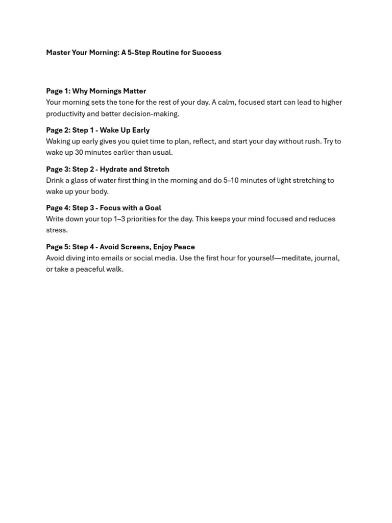 Master Your Morning A 5-Step Routine For Success | PDF