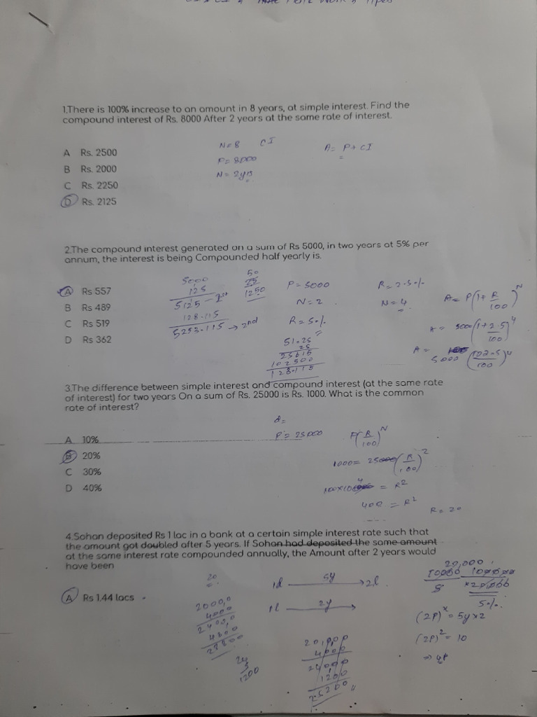 Sia Test Question Paper (Si and Ci, Pipes, Time and Work, Men and Work ...