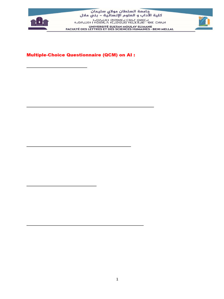 Ai Multiple Choice Questionnaire | PDF | Artificial Intelligence ...