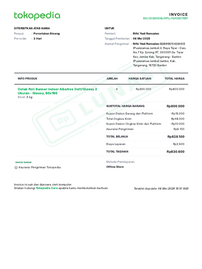 Invoice - Tokopedia | PDF