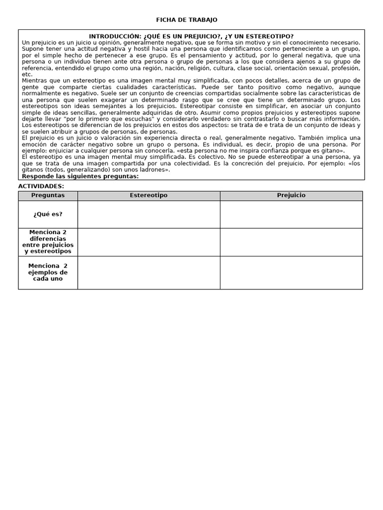 Prejuicios y Estereotipos: Definición y Ejemplos | PDF | Estereotipos ...