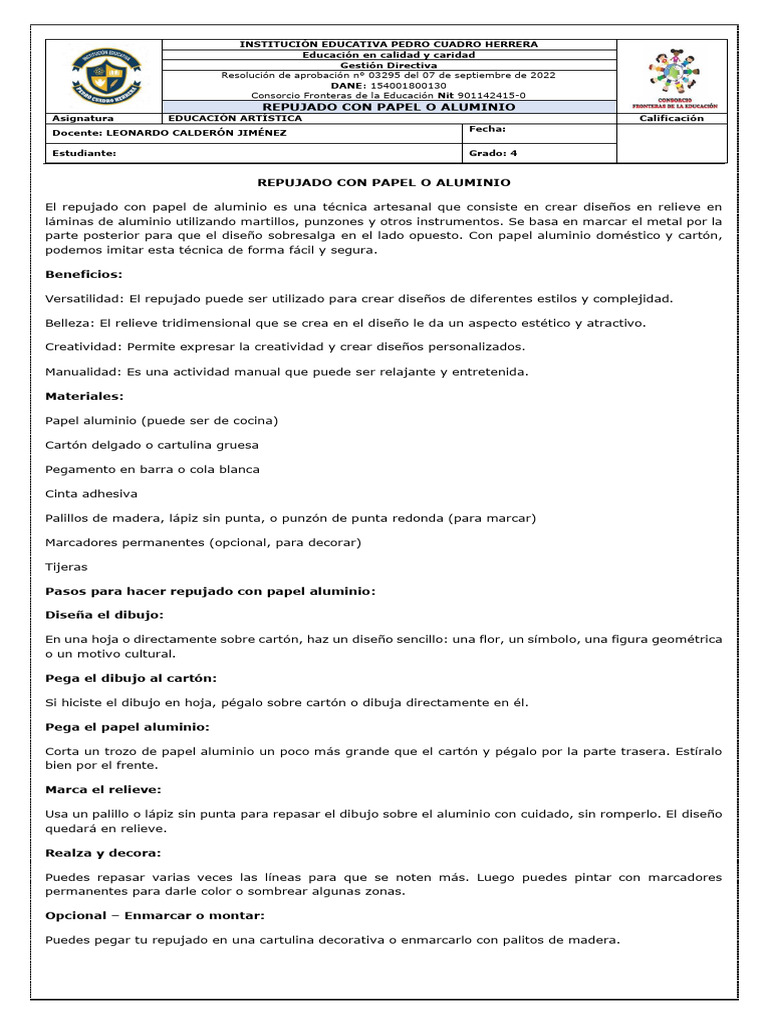 Técnicas de repujado en papel y aluminio | PDF | Papel | Dibujo