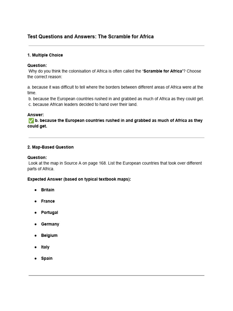 Test Answers: The Scramble for Africa | PDF | Atlantic Slave Trade ...