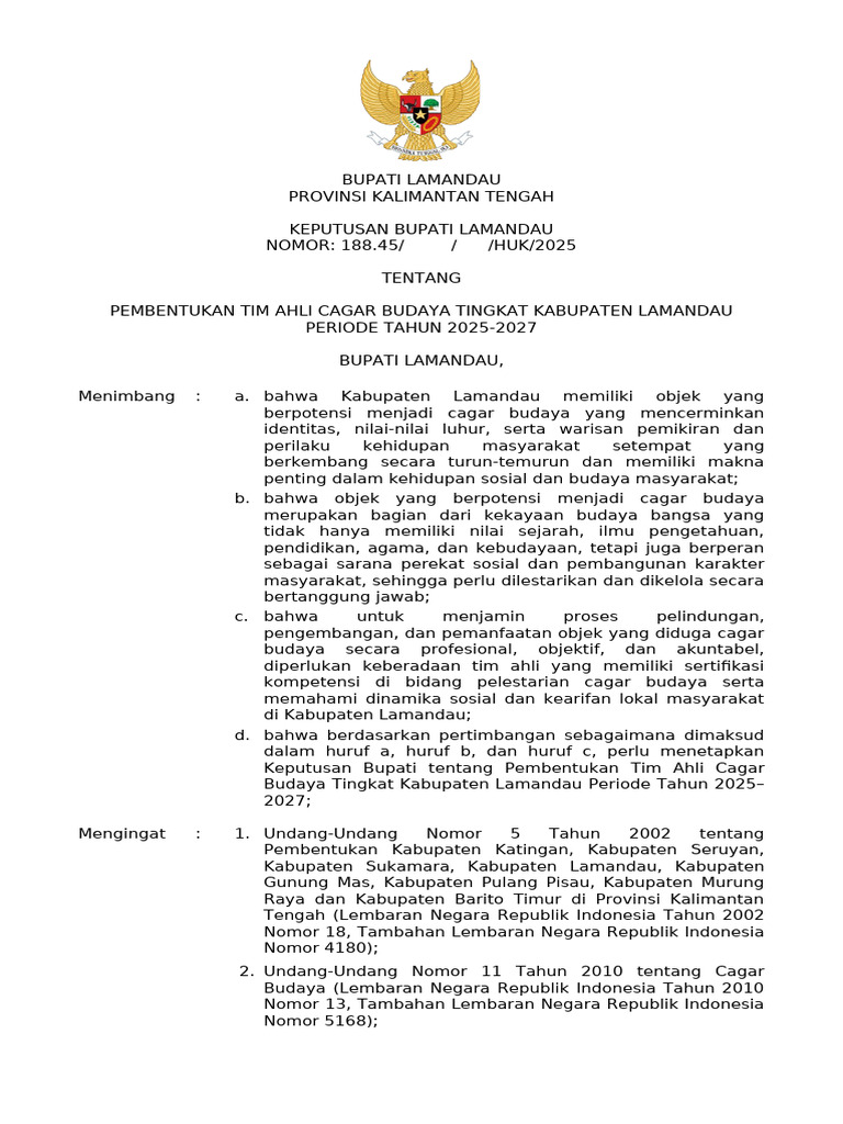 TIM AHLI CAGAR BUDAYA TINGKAT KABUPATEN LAMANDAU | PDF