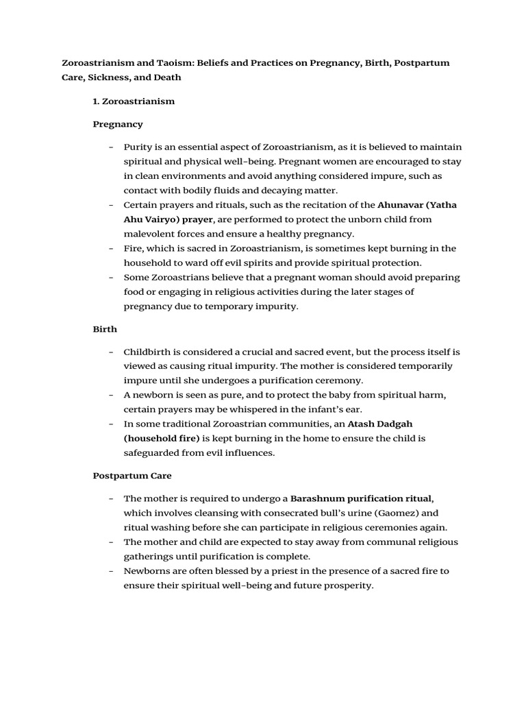 Zoroastrianism and Taoism: Beliefs and Practices On Pregnancy, Birth ...
