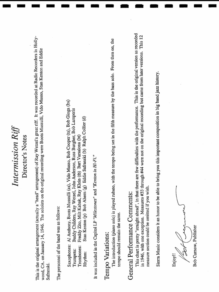 Intermission Riff - Kenton Chart | PDF