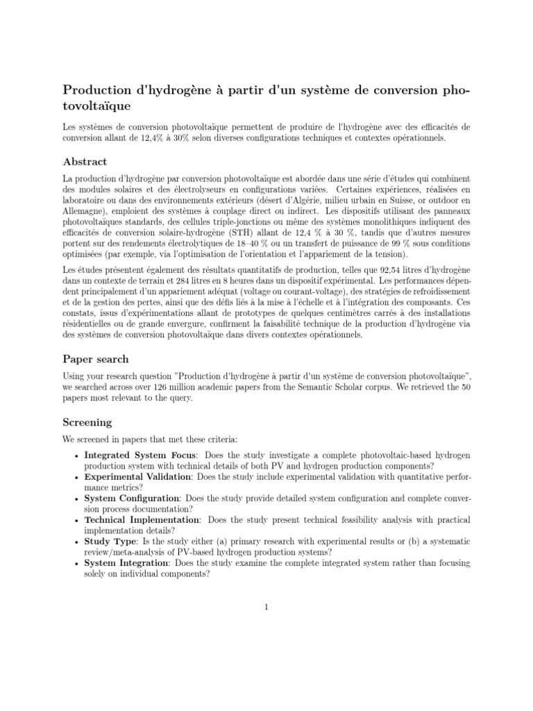 Elicit - Production D - Hydrog - Ne Via Photovolta - Que - Report | PDF | Photovoltaics | Solar Cell