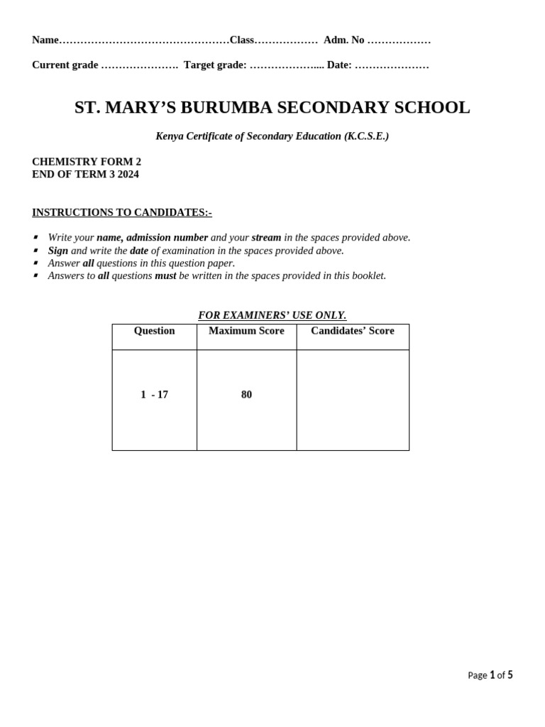 Chemistry f2 Term 3 2021 f2 Term 3 Exam | PDF | Magnesium | Acid