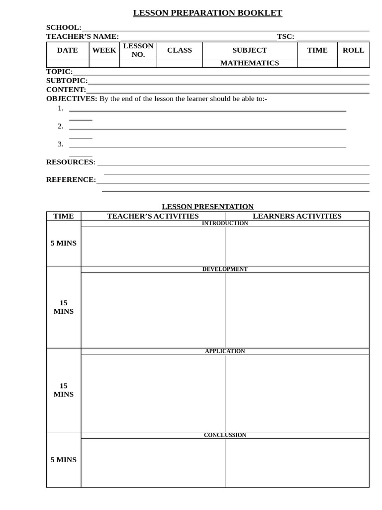 Lesson Preparation Booklet Template | PDF