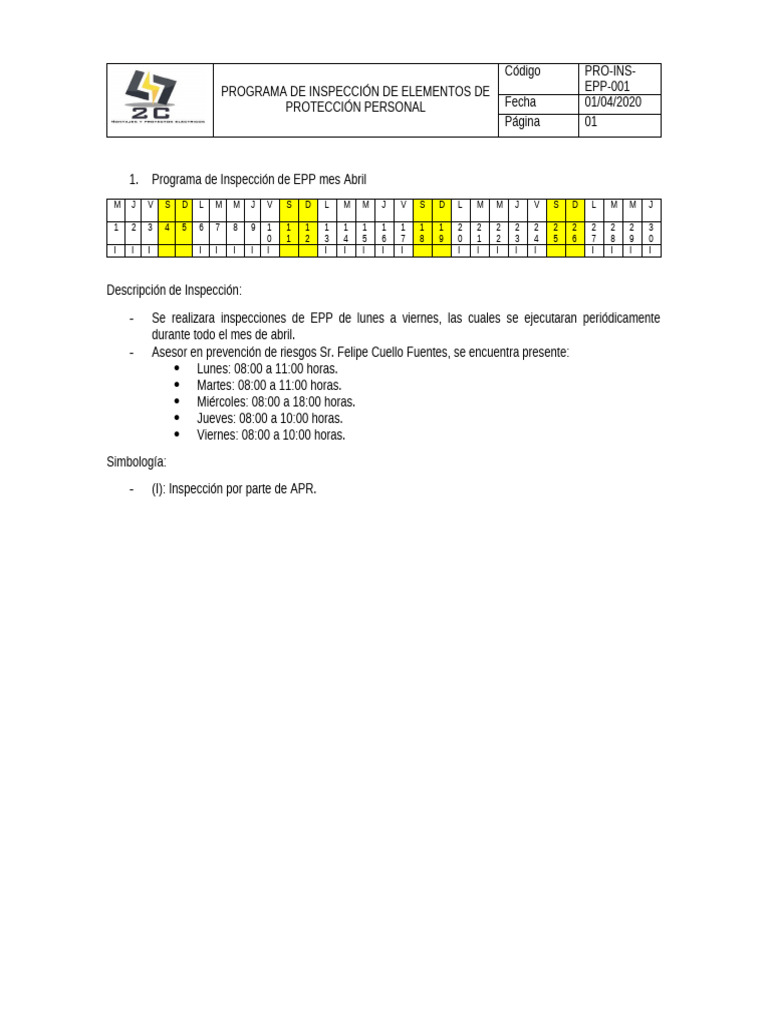 Programa de Inspección de EPP | PDF