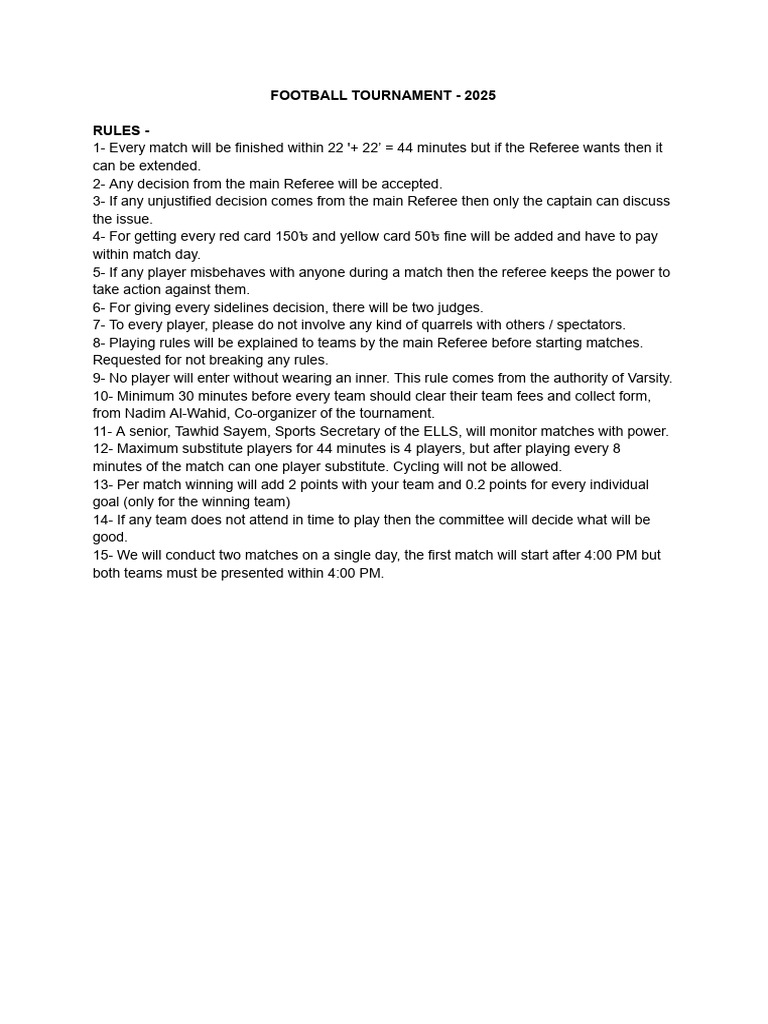Rules For Tournament - 1 | PDF