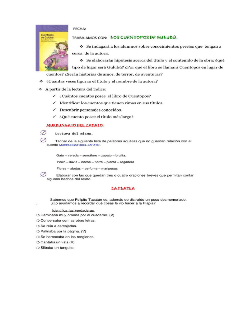 Actividades Cuentopos de Gulubu | PDF