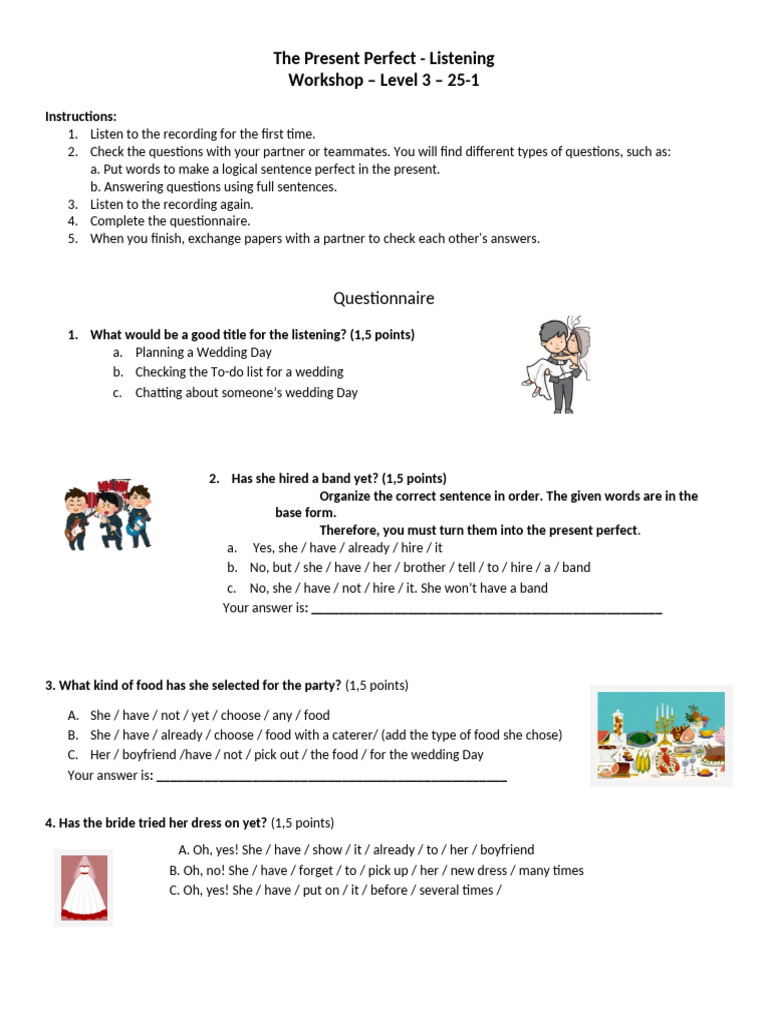 Present Perfect Listening Workshop | PDF