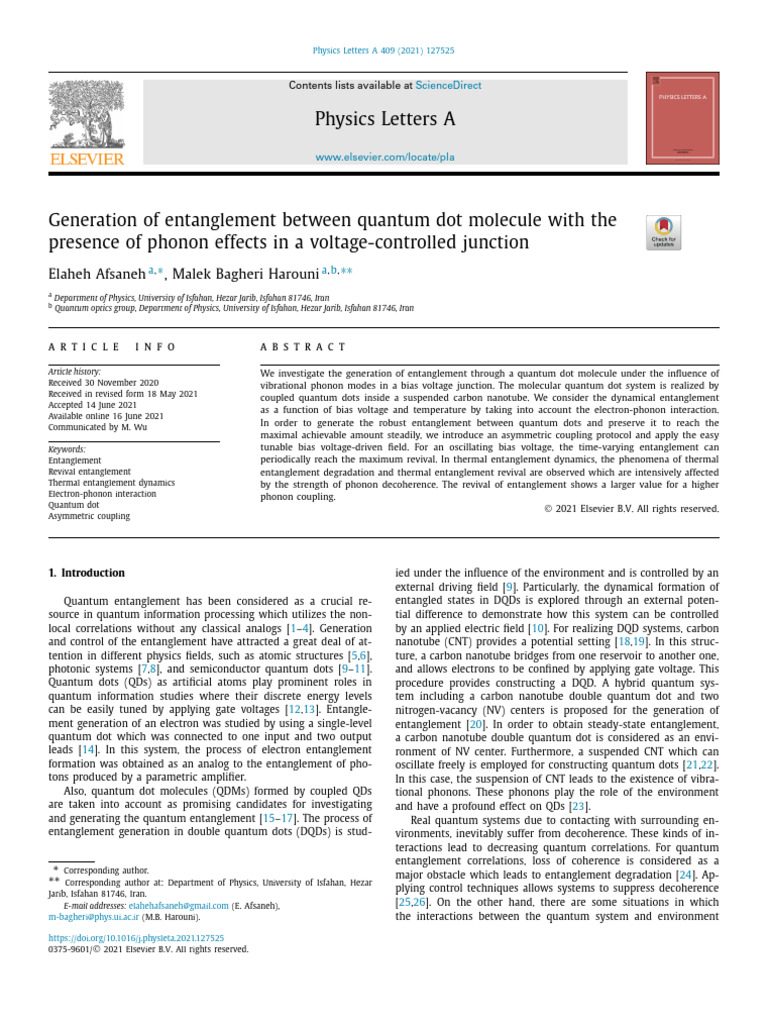 Generation of Entanglement Between Quantum Dot Molecule With The ...