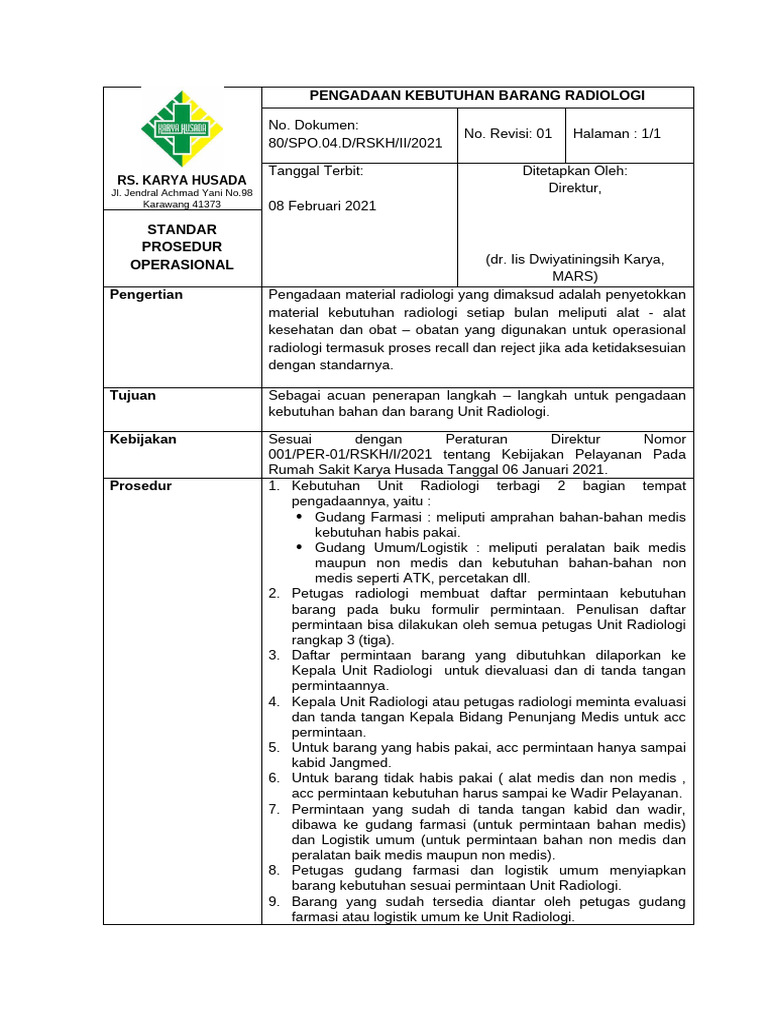 80.SPO.04C.RSKH.I.2018 Pengadaan Kebutuhan Barang Radiologi | PDF