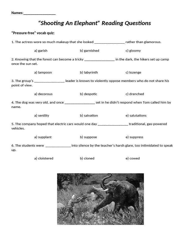 Orwell's "Shooting an Elephant" Questions | PDF | George Orwell