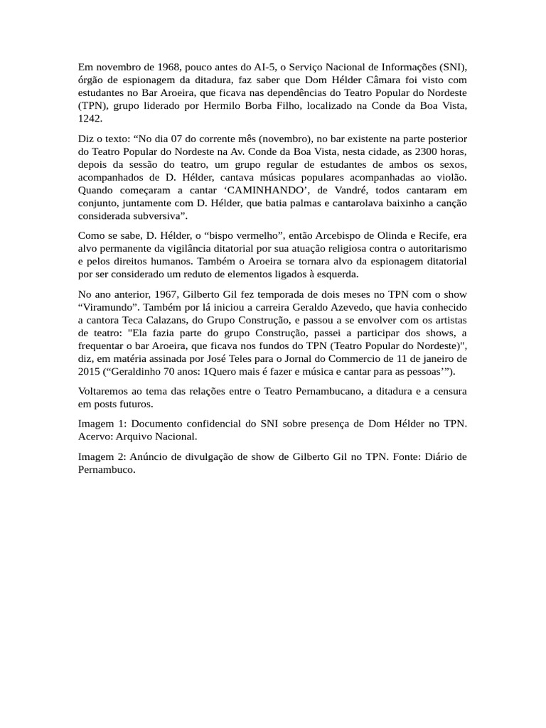 Texto O Aroeira e A Ditadura | PDF