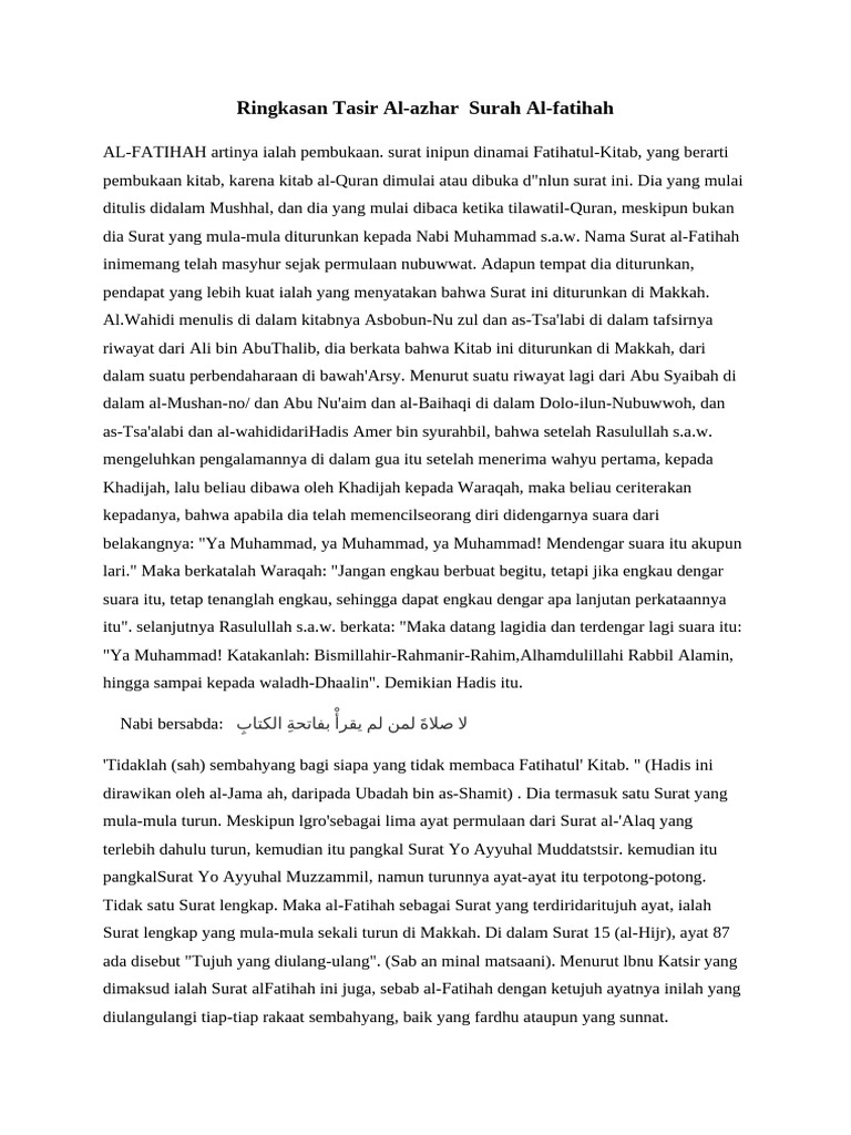 Ringkasan Tasir Surah Al-Fatihah | PDF