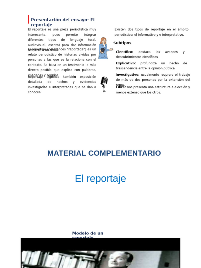 Material Complementario - El Reportaje | PDF | Periodismo | Comunicación humana
