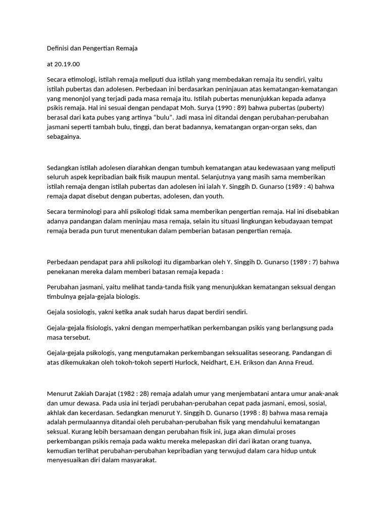 Definisi Dan Pengertian Remaja | PDF