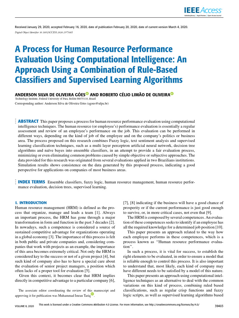 A Process For Human Resource Performance Evaluation Using Computational Intelligence An Approach ...