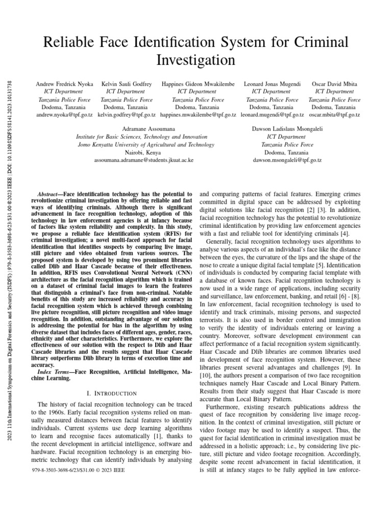 Reliable Face Identification for Crime | PDF | Computing