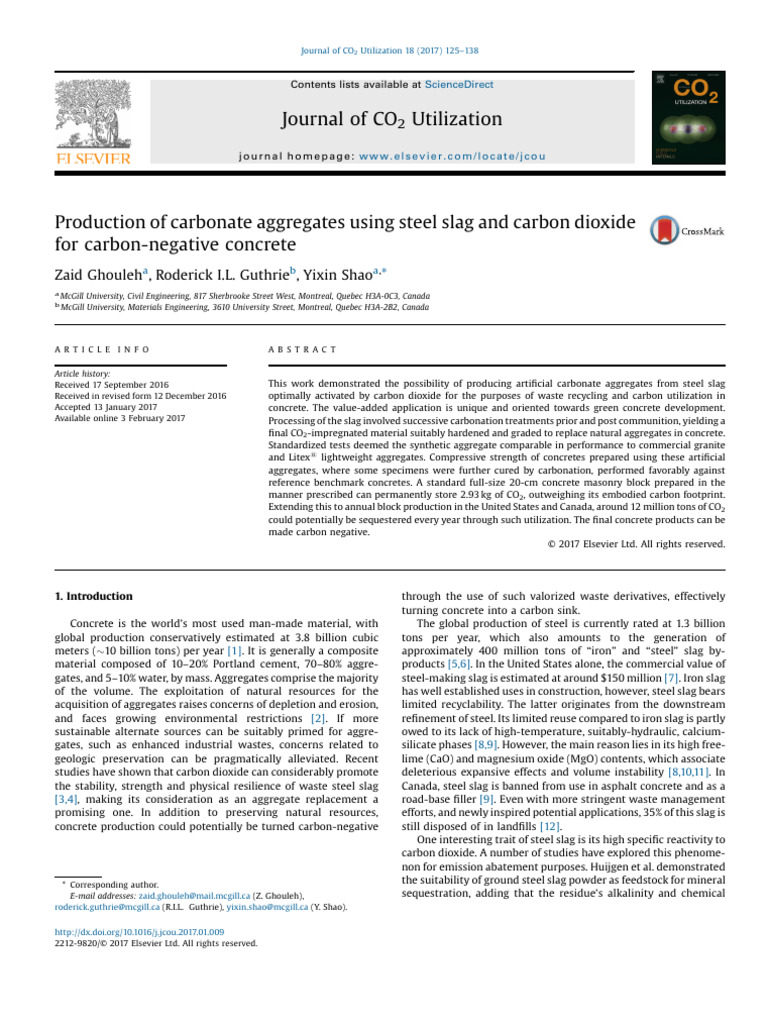 Production of Carbonate Aggregates Using Steel Slag and Carbon Dioxide ...