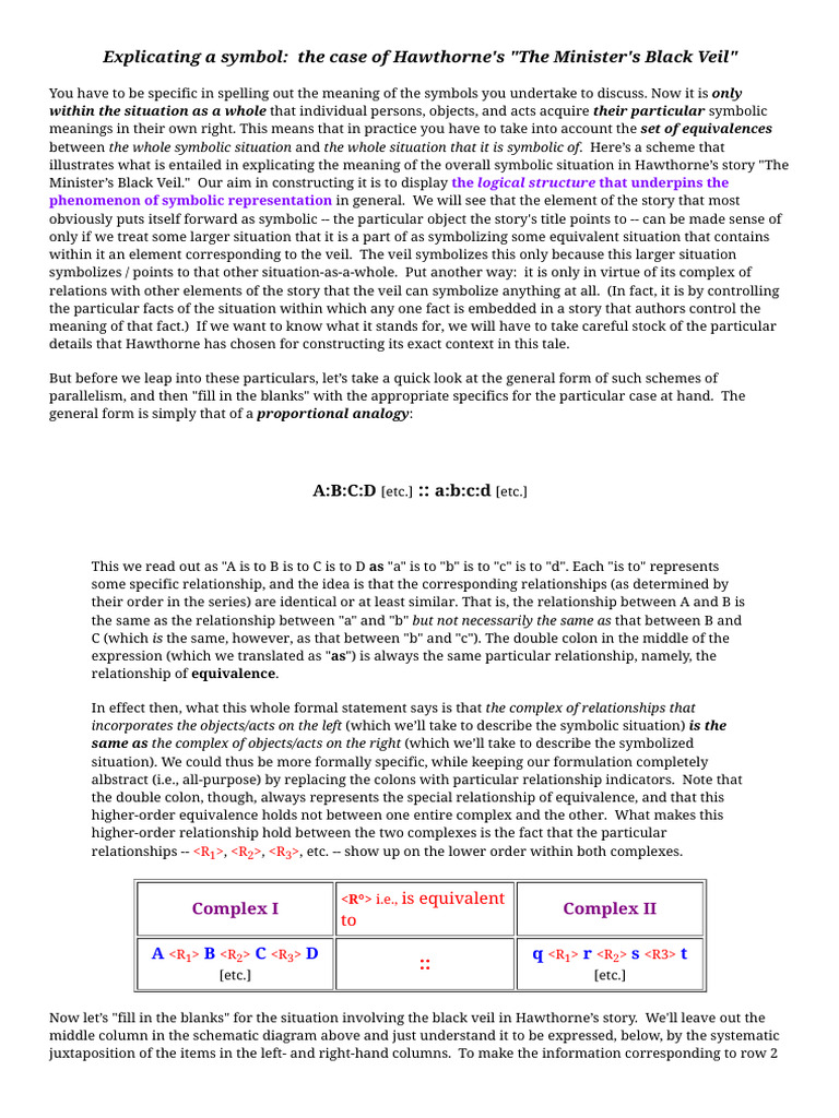 How Symbolism Works Hawthorne's The Minister's Black Veil | PDF ...