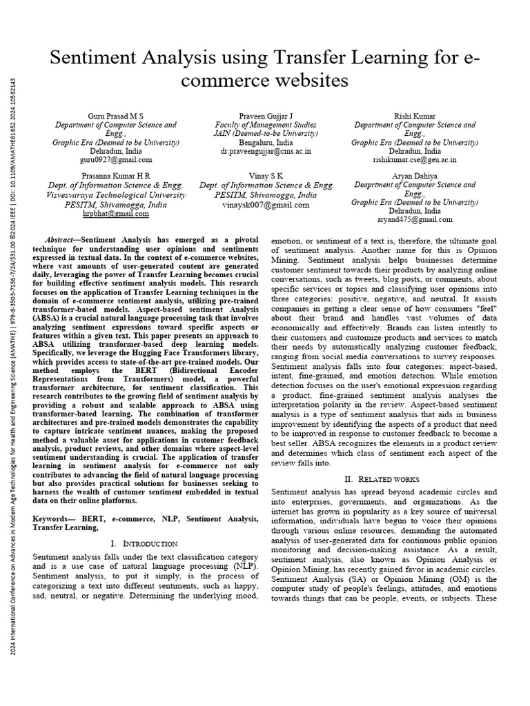Sentiment Analysis Using Transfer Learning For E-Commerce Websites ...