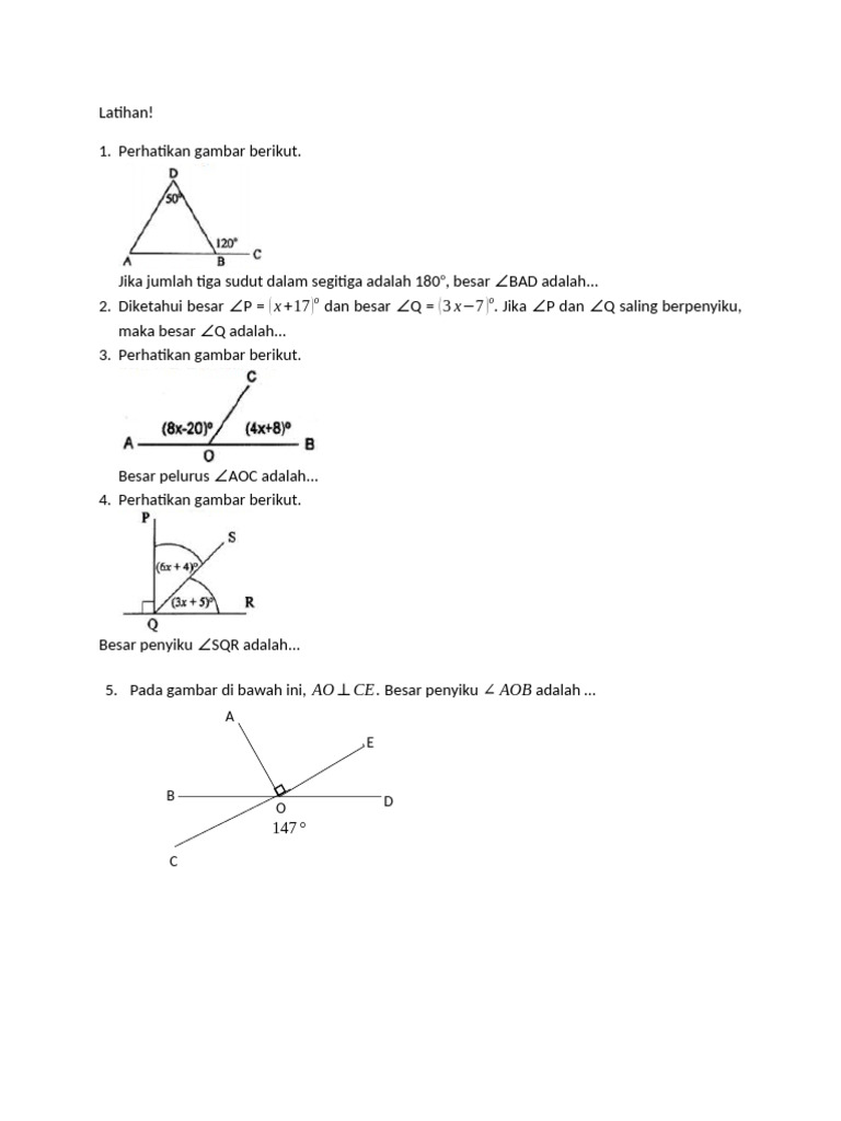 Soal Matematika: Sudut Segitiga dan Penyiku | PDF