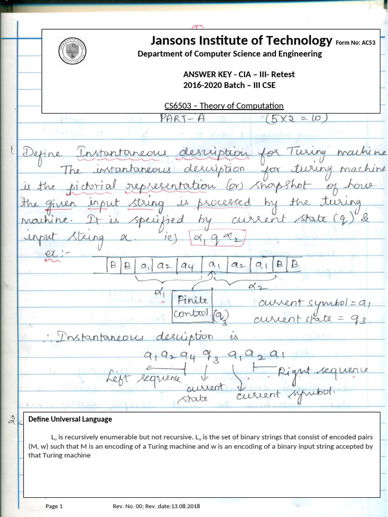 Cs6503 Toc CIA III Retest Answer Key | PDF