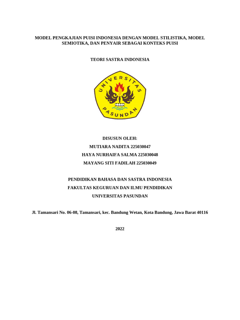 MODEL PENGKAJIAN PUISI INDONESIA DENGAN MODEL STILISTIKA | PDF