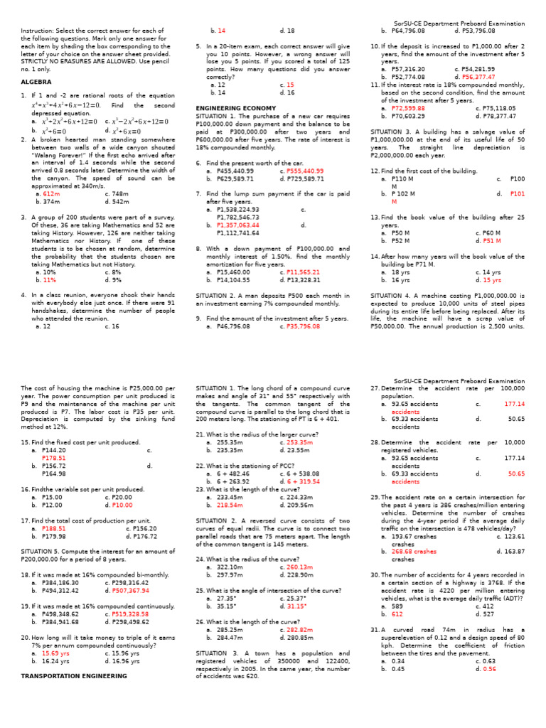 MSTE Preboard Examination 2024 | PDF | Area | Elementary Geometry