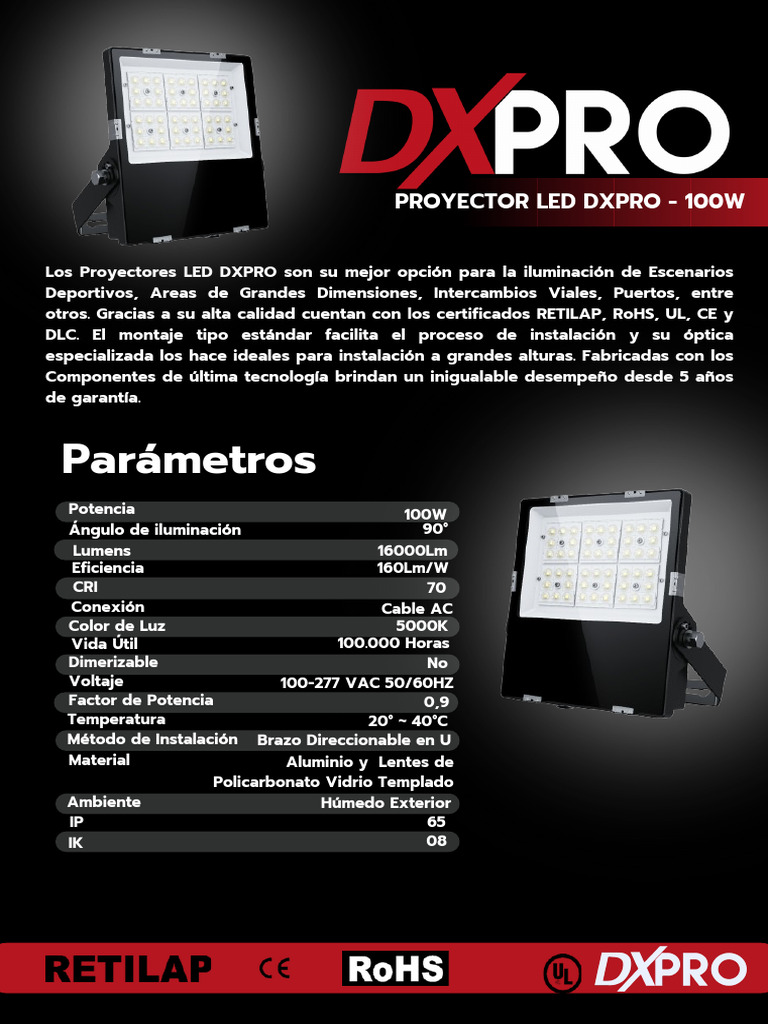 1 - Ficha Técnica - Proyector LED DXPRO - 100W | PDF