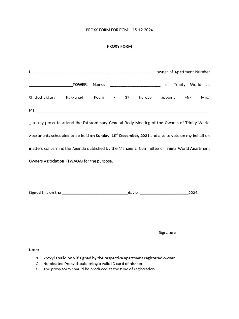 Proxy Form - Egm | PDF