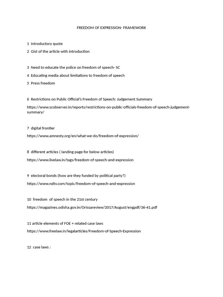 Freedom of Expression Framework Overview | PDF