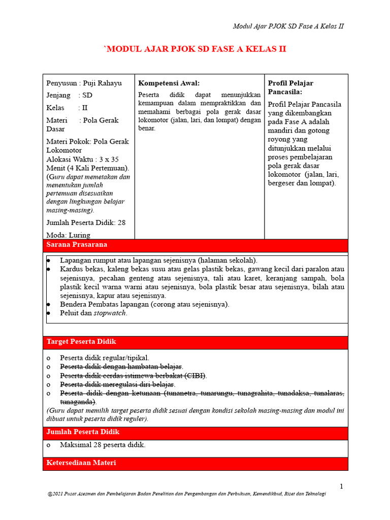 Modul Ajar Pjok Kelas 2 | PDF