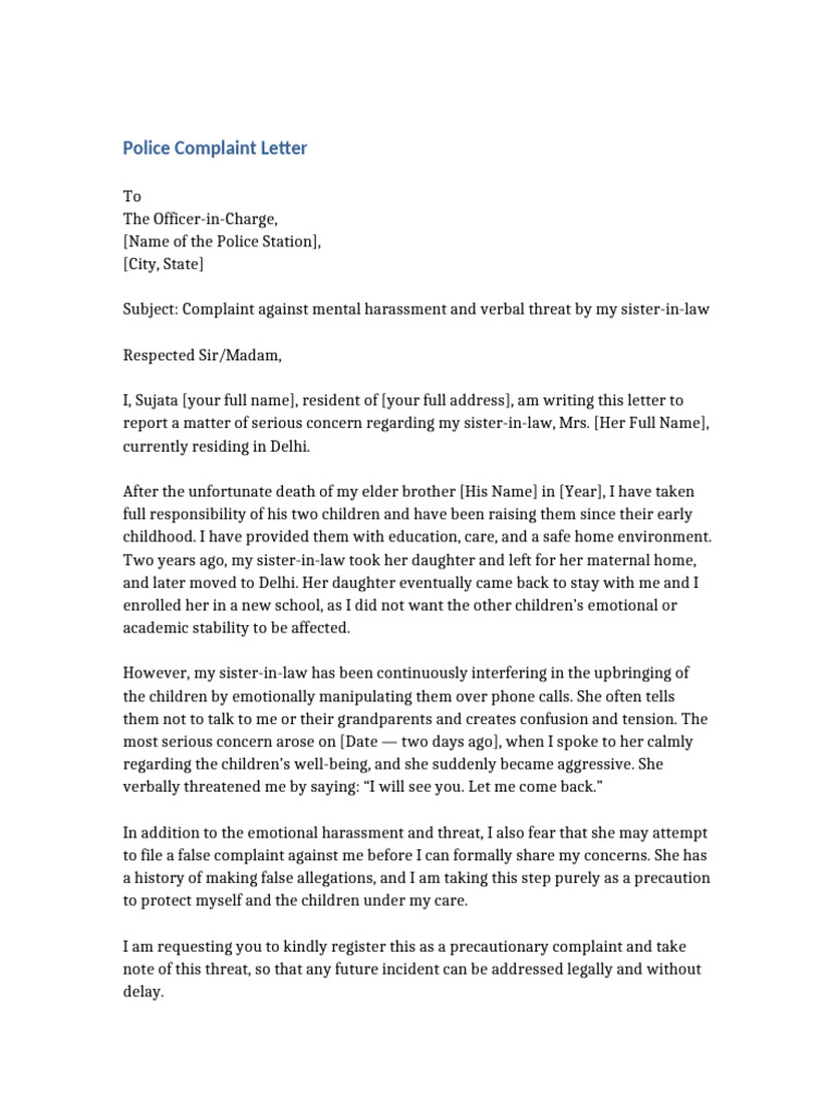 Sujata Police Complaint Letter | PDF
