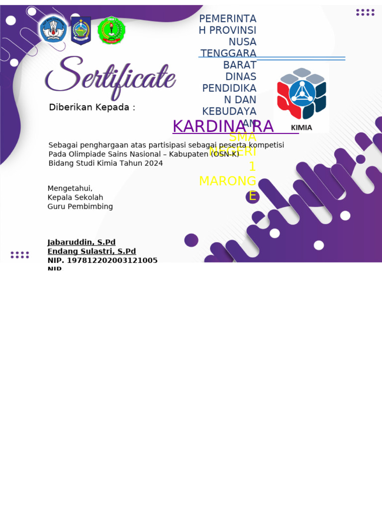 Sertifikat Kardina Rasti Osn 2024 | PDF