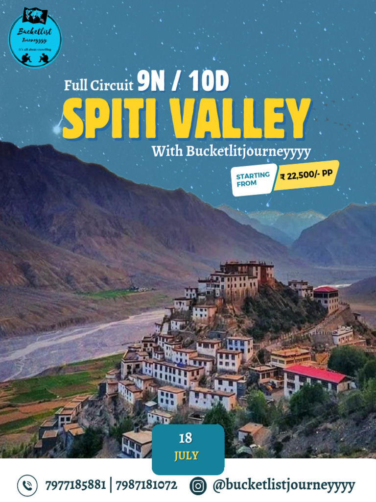 Spiti Valley Tour: 9N/10D Itinerary | PDF | Identity Document