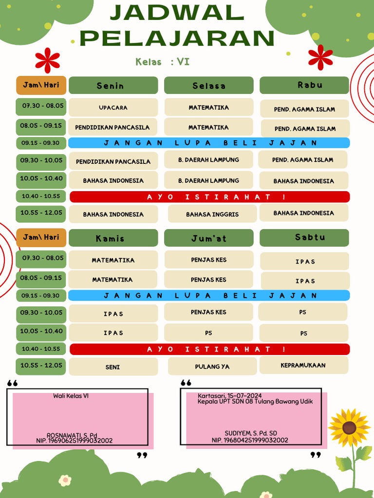 Jadwal Pelajaran Kelas Estetik Lucu Krem Hijau Coklat | PDF