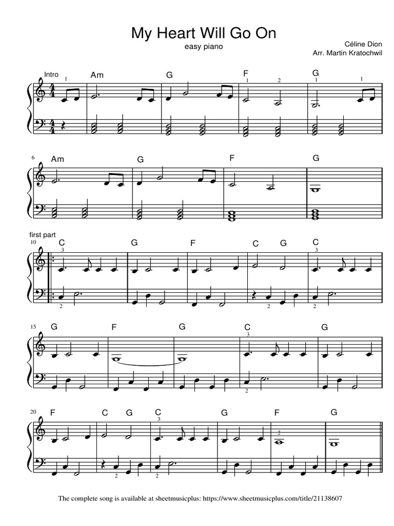 My Heart Will Go On Easy Piano Intro and First Part | PDF