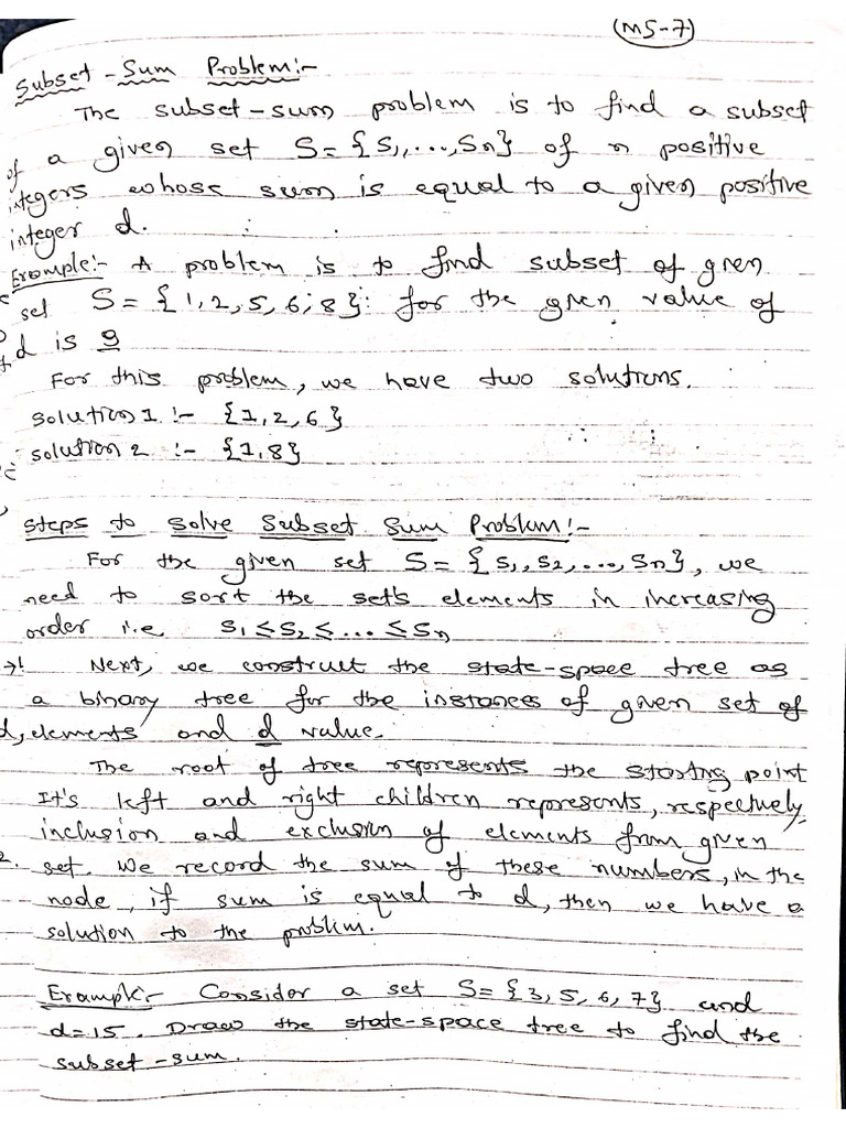 Subset Sum - Problem and Branch and Bound Knapsack Problem | PDF
