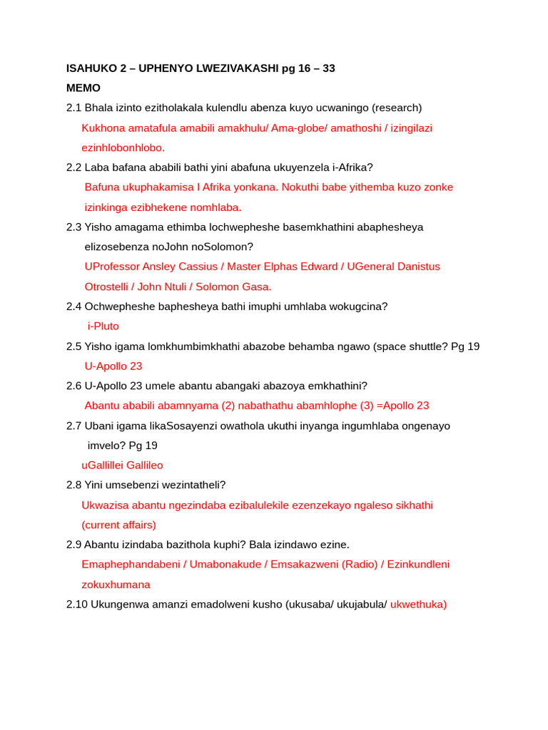 Umhlaba Ofile Chapter 2 Memo | PDF