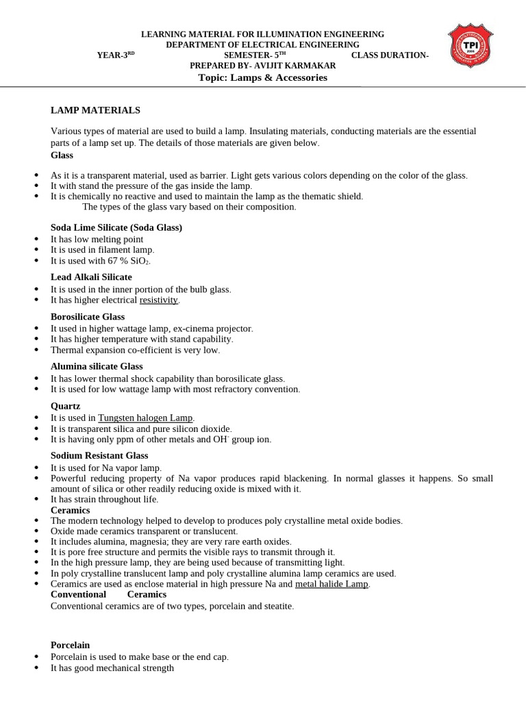 Learning Material - Unit - 3 Illumination Engineering MODIFIED | PDF ...