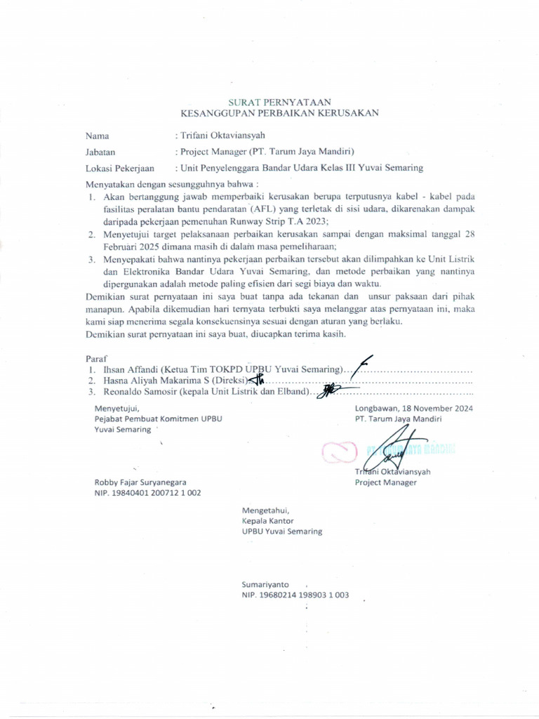 Surat Pernyataan Kesanggupan Perbaikan | PDF