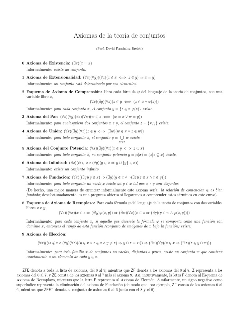Esquema de Axioma de Reemplazo | PDF | Axioma | Metalogica