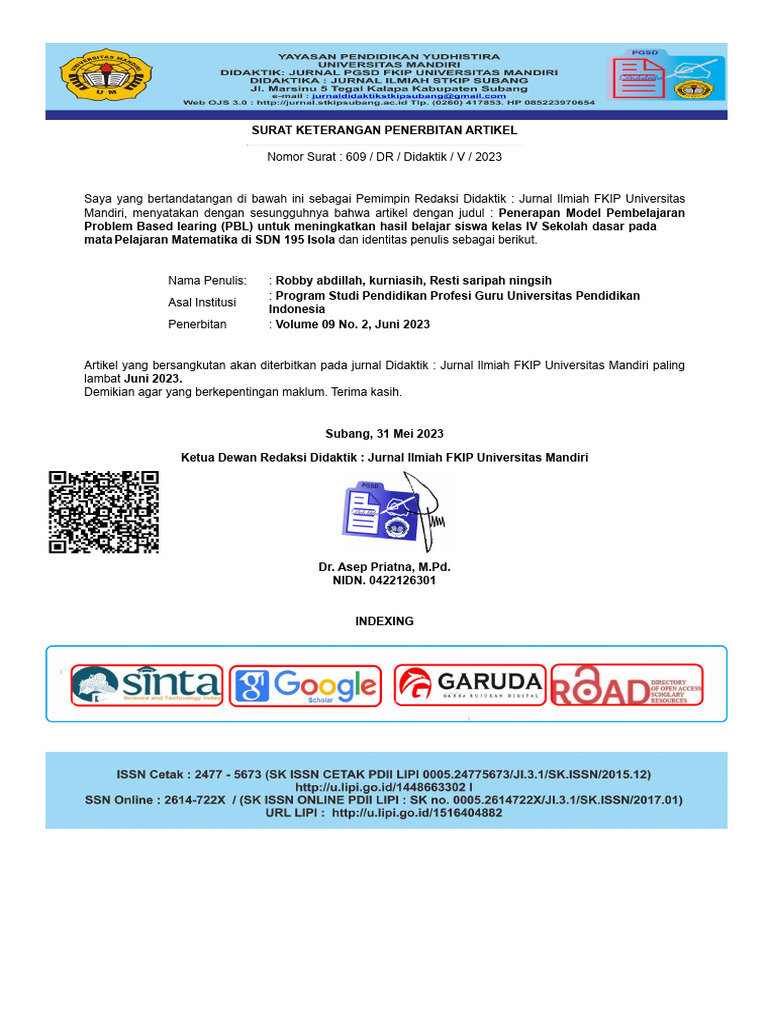 Letter of Acceptance (LoA) Robby Abdillah | PDF
