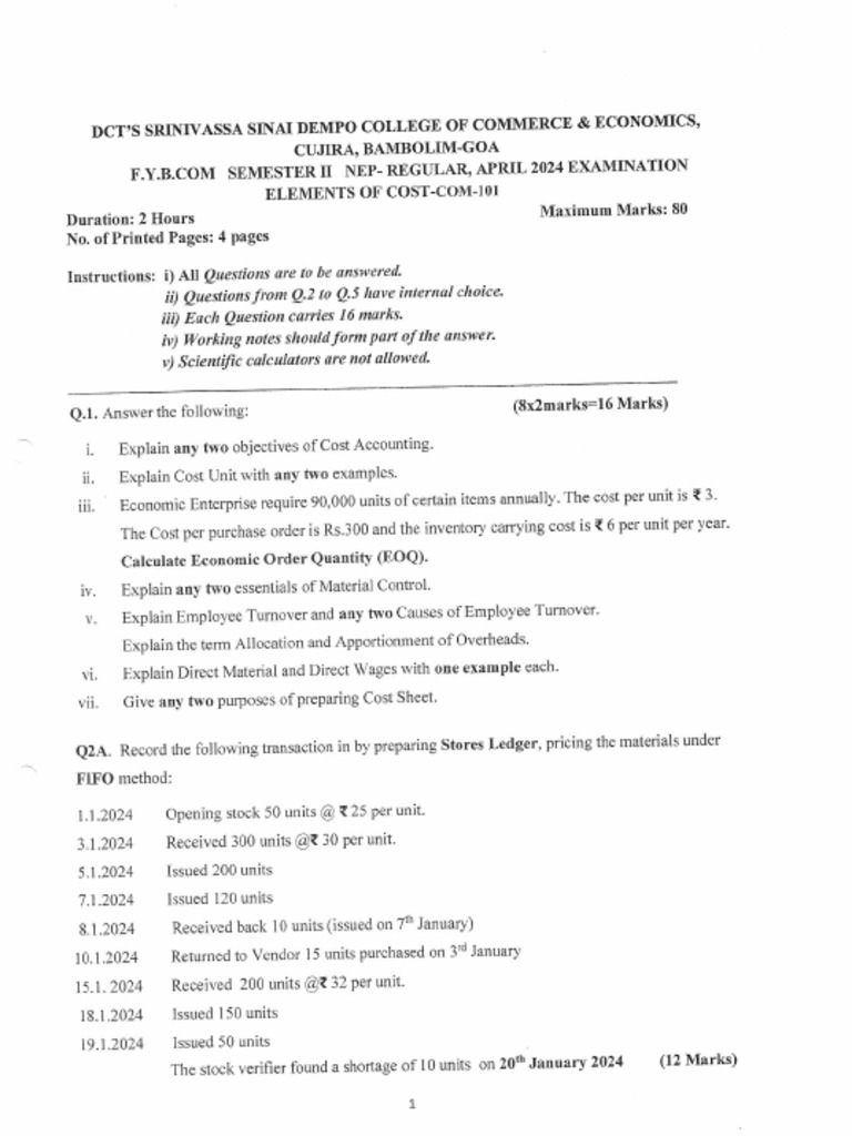 Elements of Cost - Com-101 | PDF